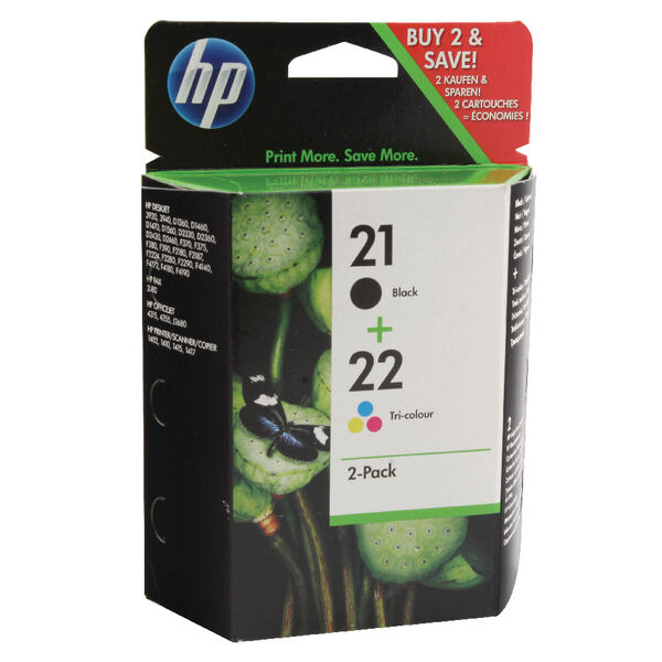 New Genuine HP 21 Black & HP 22 Colour Ink Cartridge For Deskjet F2280 ...